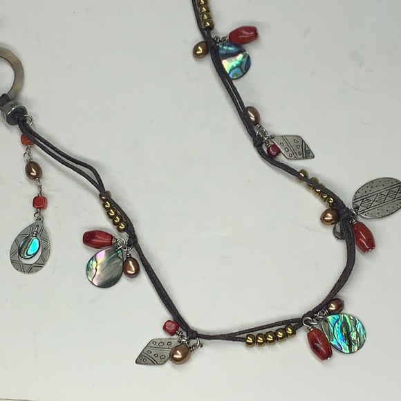 Silpada | Jewelry | Silpada Abalone Red Coral Shell Leather Necklace ...